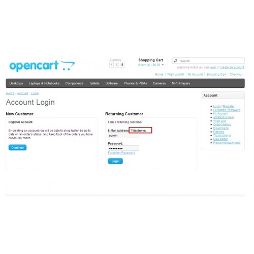 OpenCart - Login Using Telephone Number