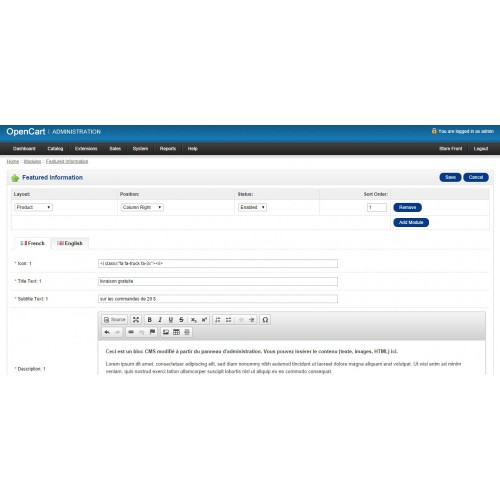 OpenCart - Featured Information Module / Block with Pop up Description