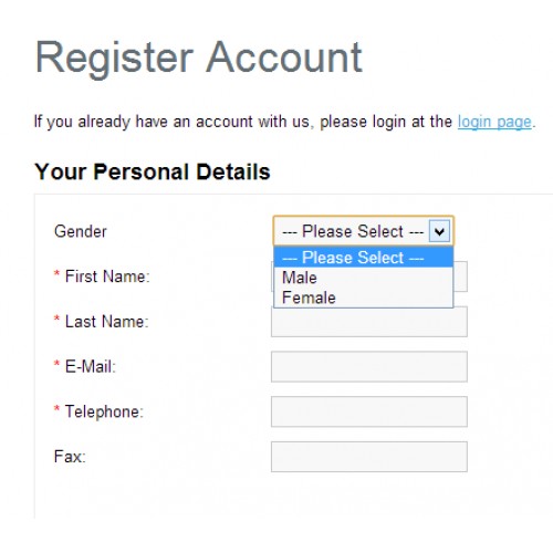 OpenCart - Add Gender Field