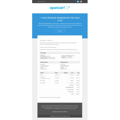 OpenCart HTML Email OC1 5 x