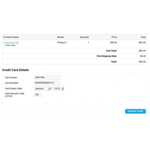 OpenCart - Offline Credit Card Payment