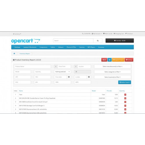 OpenCart - Inventory Report for Front End