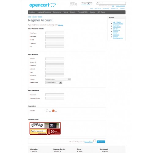 OpenCart - Account Registration CAPTCHA / Google reCaptcha V1