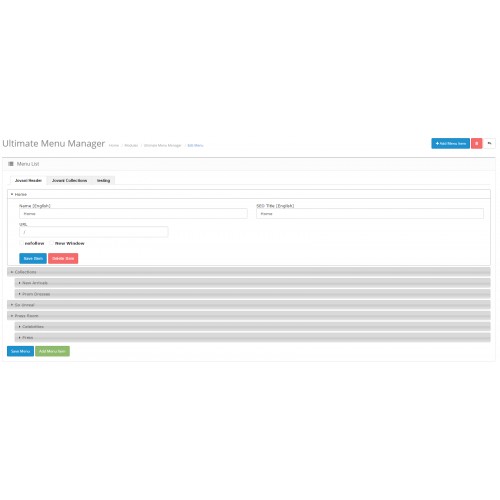 OpenCart - Ultimate Menu Manager