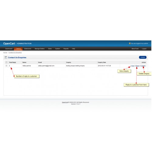 OpenCart - Contact us form Save/Reply/Delete from admin (VQMOD/OCMOD)