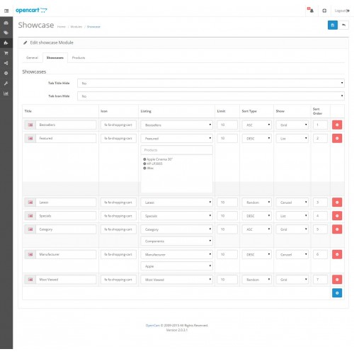 OpenCart - Showcases Multiple
