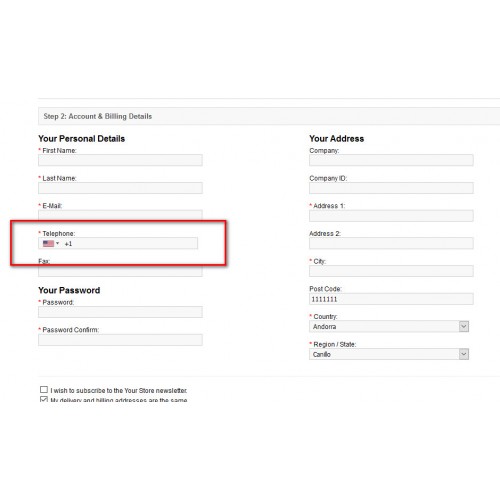 OpenCart - International Telephone Input With Flags and Dial Codes