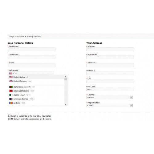 OpenCart - International Telephone Input With Flags and Dial Codes