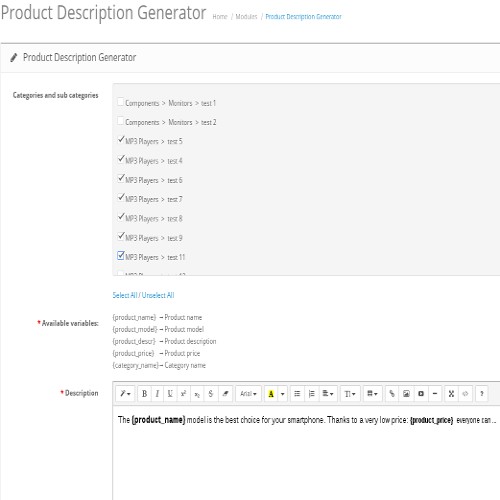 OpenCart - Product Description Generator