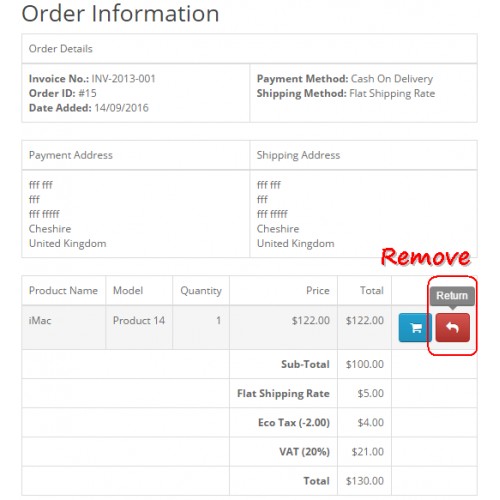 Opencart Remove Product Returns Opencart 2x 
