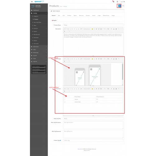 OpenCart - IRS Size Chart / Guide Table VQMOD / OCMOD