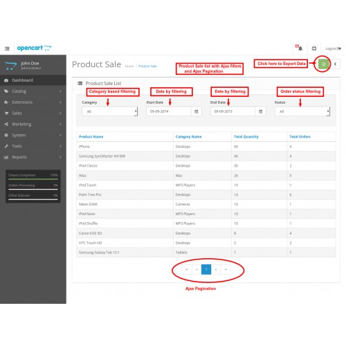 OpenCart - Order Sale Charts & Excel Ajax Reports VQMOD / OCMOD