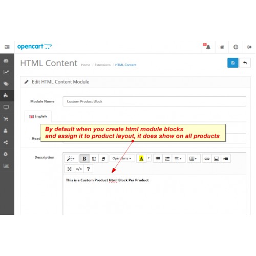 OpenCart - Different HTML Module Block Per Products