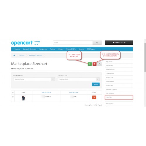 OpenCart - Opencart Multi Vendor Marketplace Product Size Chart