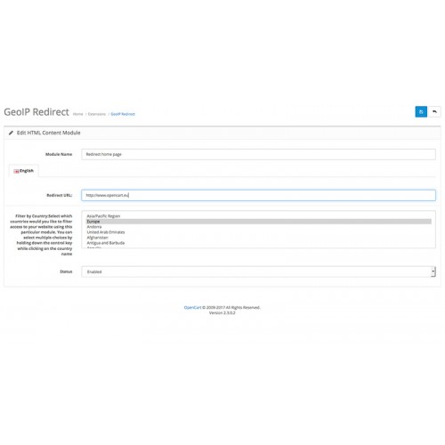 OpenCart - GeoIP redirect