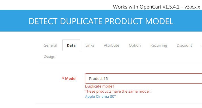 OpenCart - Detect Duplicate Product Model