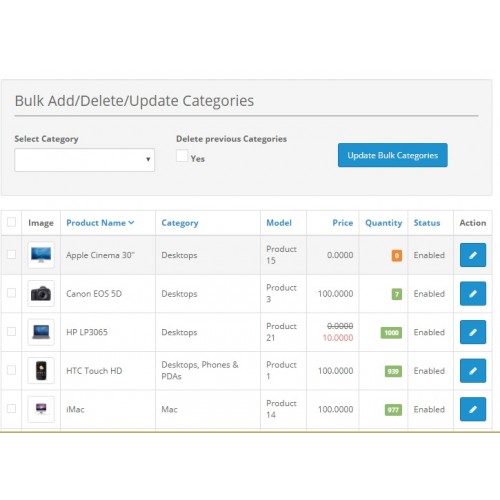 OpenCart - Bulk Add/Delete/Update Products to Category 2.x