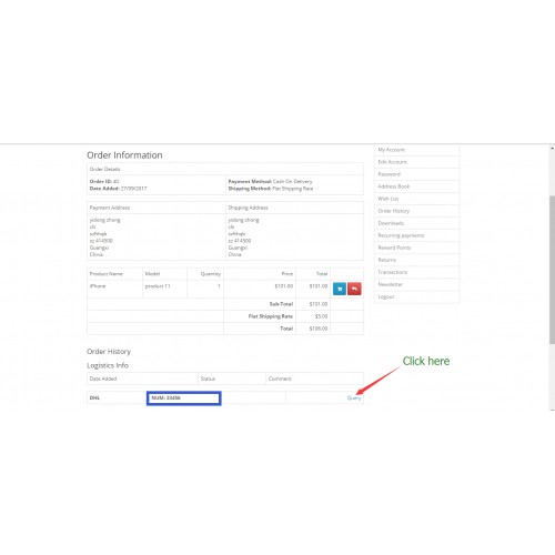 OpenCart - order tracking Logistics ( Customer order information query )