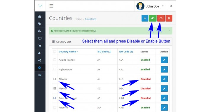 OpenCart - Bulk Enable Disable Countries OC 3.x.x.x