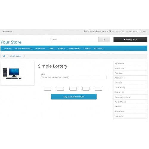 OpenCart - simple lottery
