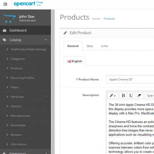 OpenCart Hide Product Field In Admin 2 x