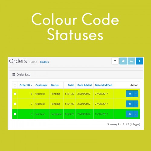 OpenCart Colour Code Statuses