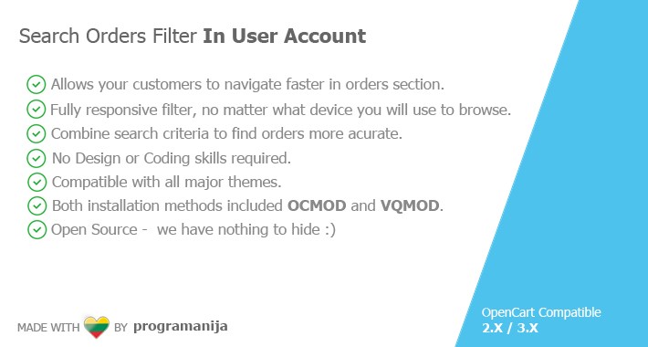 OpenCart - Search Order Filter In User Account