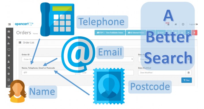OpenCart - A Better Order Search - Postcode, Telephone, Email order search