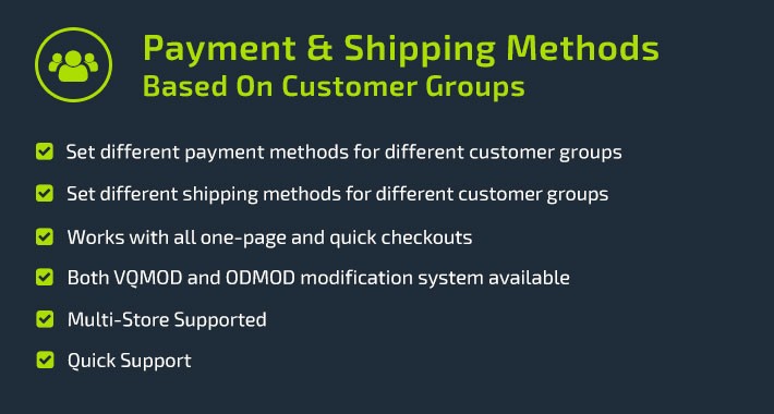 OpenCart - Payment & Shipping Methods Based On Customer Groups