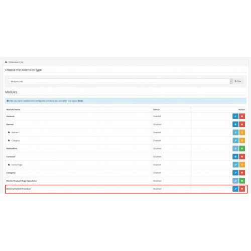 OpenCart - External Admin Module