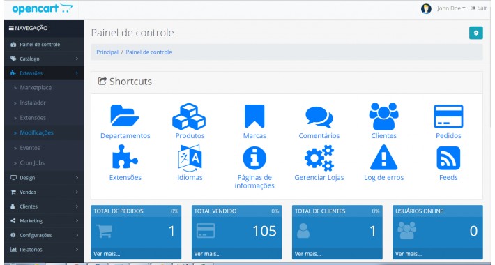 OpenCart - Admin shortcut icons