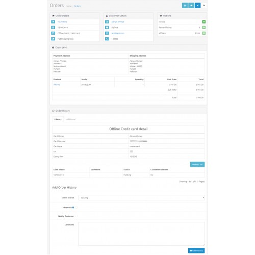 OpenCart - offline credit card payment method