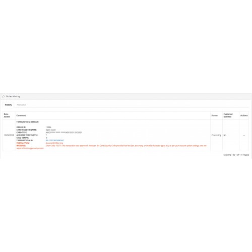 OpenCart - PayPal Pro Payment Details