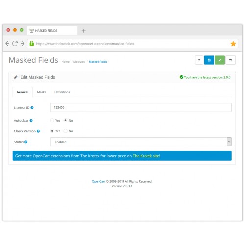 OpenCart - Masked Fields