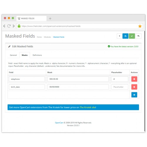 OpenCart - Masked Fields