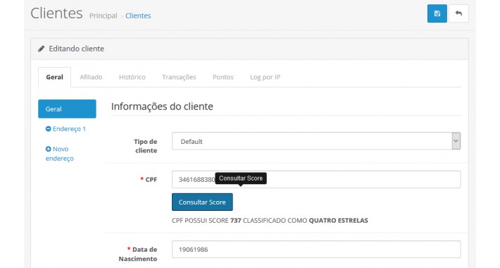 OpenCart - proScore consulte o Score de seu cliente