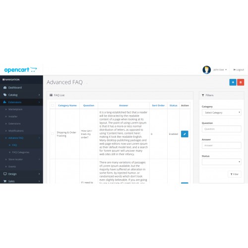 OpenCart - Advanced FAQ - Frequently Asked Questions