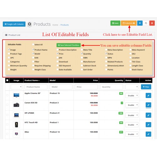 OpenCart - Multiple Products Quick Editor