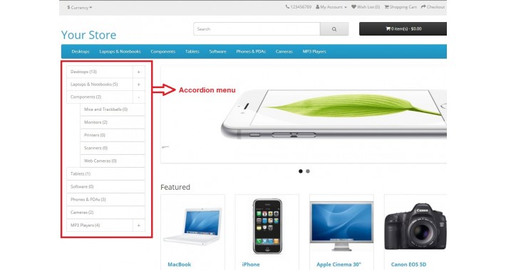 OpenCart - Category Menu Accordion