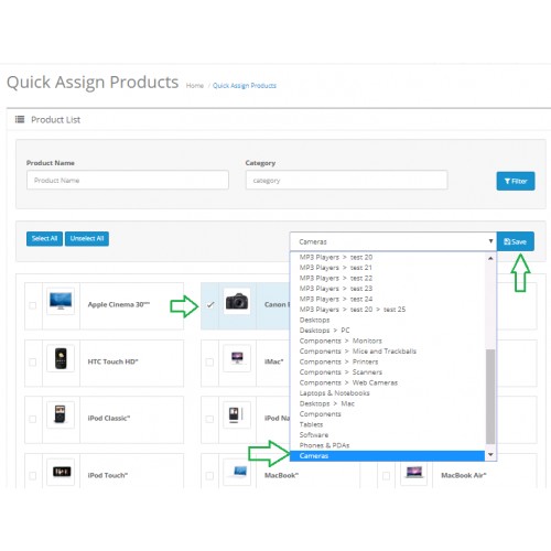 OpenCart - Quick Assign Products to Categories