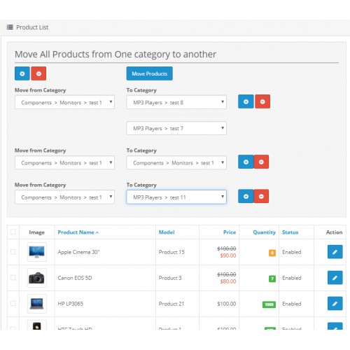 OpenCart - Move All Products From One Category To Another Categories