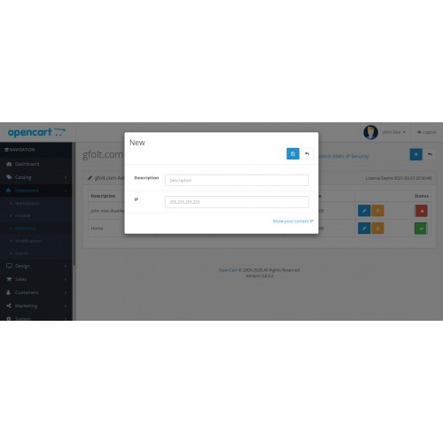 OpenCart - Admin Static IP Security