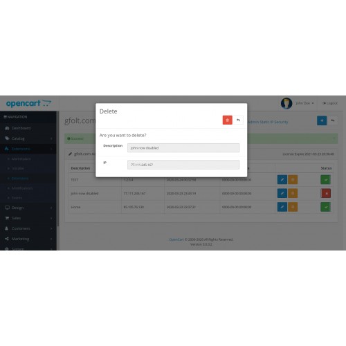 OpenCart - Admin Static IP Security
