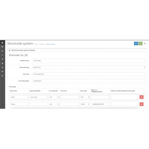 OpenCart - Contacts form, custom code anywhere. Shortcode system