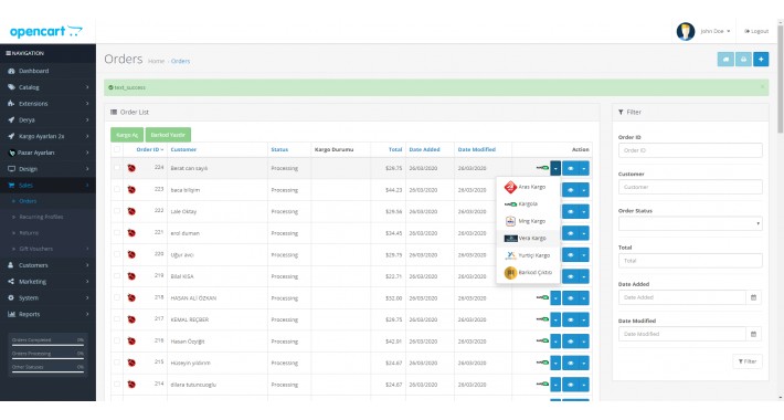 OpenCart - Kargola Kargo Modülü