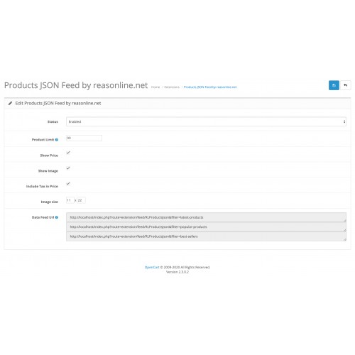 OpenCart - Products JSON Feed for OC 2.x