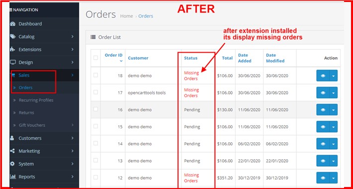 OpenCart - Show Missing Orders