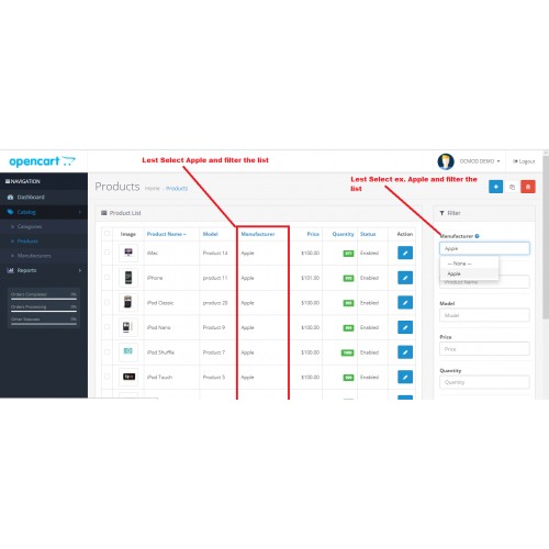 OpenCart - Admin product filter by Manufacturer