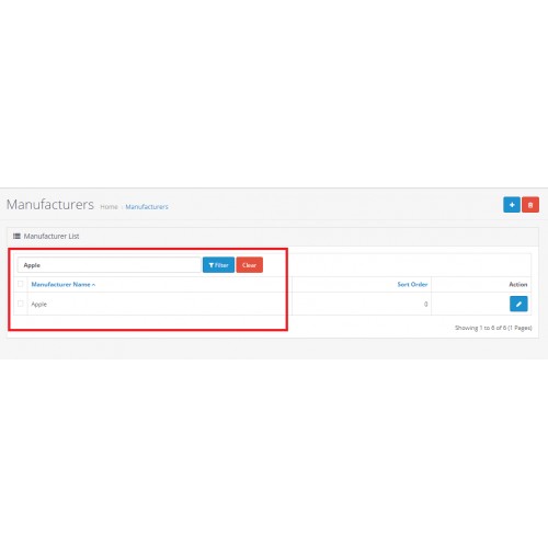 OpenCart - Admin Manufacturer Filter