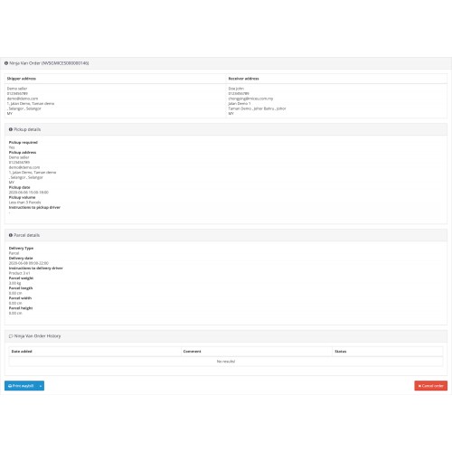 OpenCart - Ninja Van Shipping (MY)